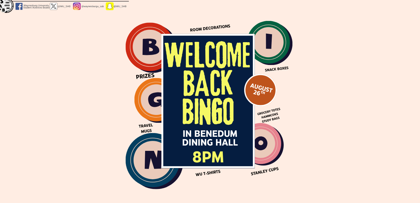 Waynesburg University | Welcome Back Bingo